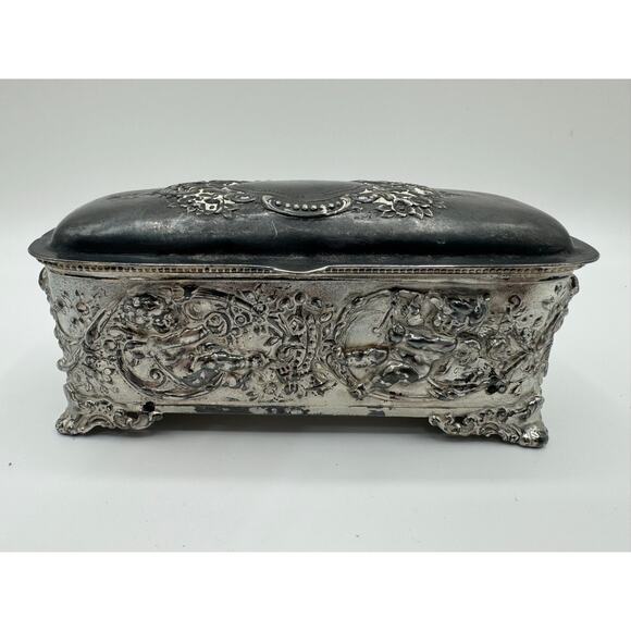 Antique | Dining | Antique Silver Plated Jewelry Box Baroque Repouss ...